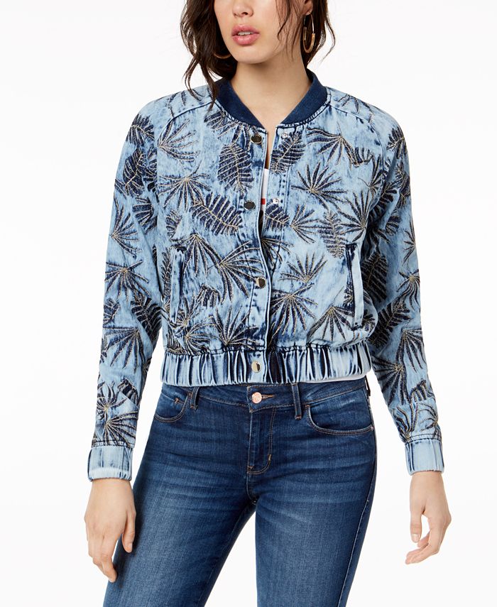 GUESS Cotton Embroidered Bomber Jacket - Macy's