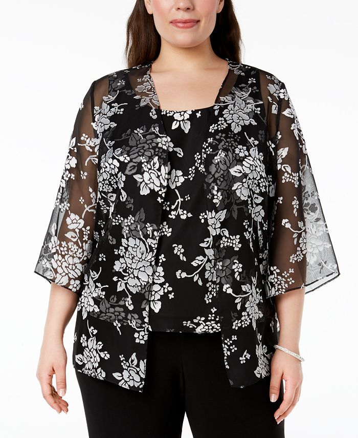 Alex Evenings Plus Size Printed Jacket & Top Set - Macy's