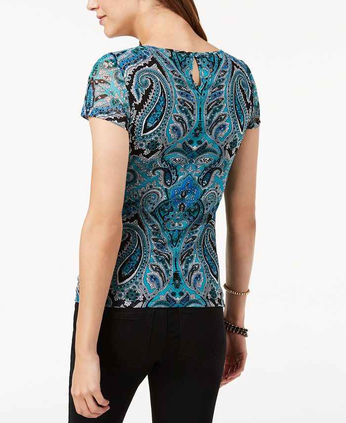 INC International Concepts I.N.C. Printed Mesh Ruched Top, Created for ...