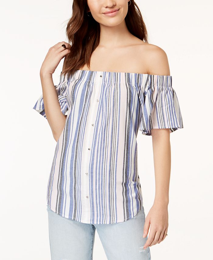 7 Sisters Juniors' Striped Off-The-Shoulder Top - Macy's