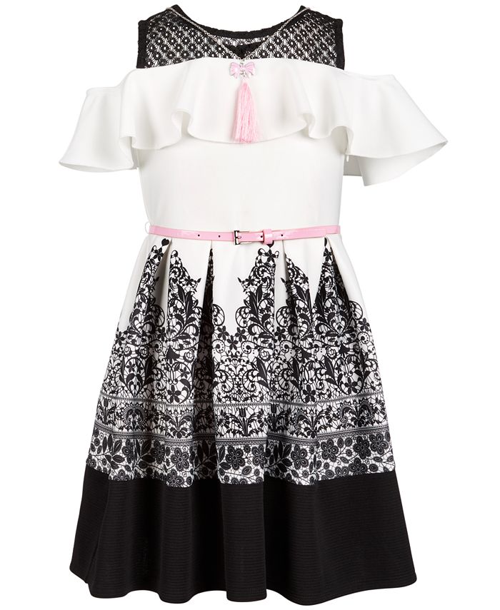 Beautees Big Girls 2-Pc. Cold Shoulder Skater Dress & Necklace Set - Macy's
