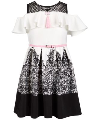 Beautees Big Girls 2-Pc. Cold Shoulder Skater Dress & Necklace Set - Macy's