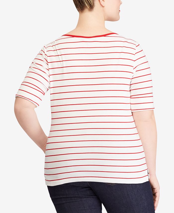 Lauren Ralph Lauren Plus Size Striped Elbow-Sleeve Top - Macy's