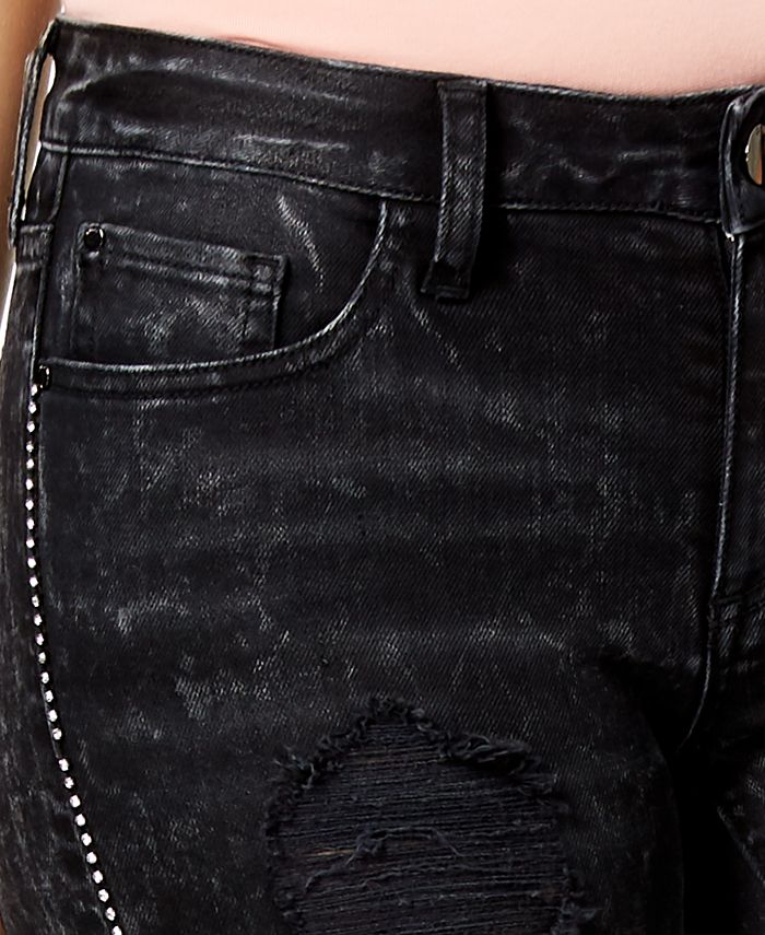 GUESS Rhinestone-Embellished Ripped Skinny Jeans - Macy's