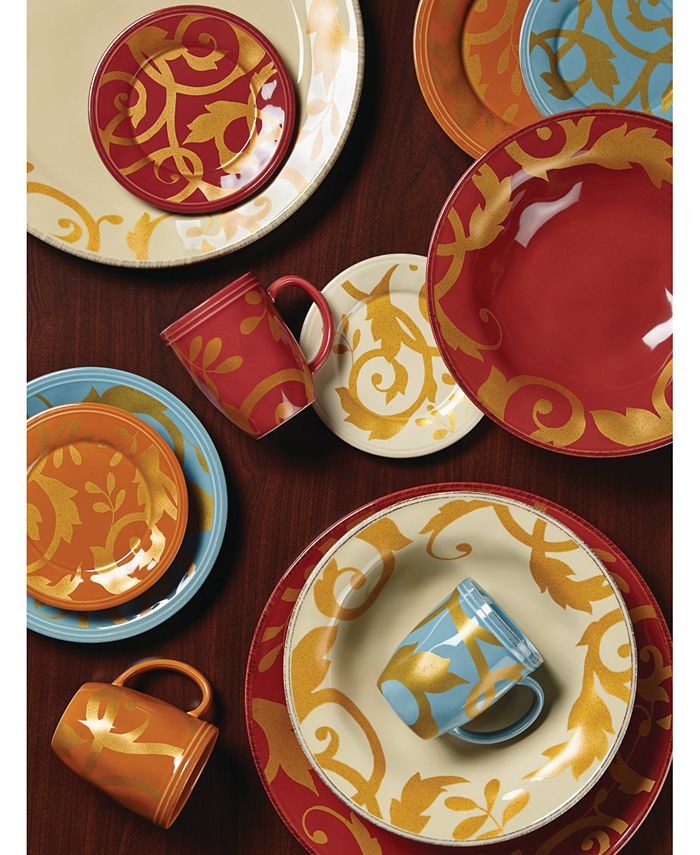 Rachael Ray Gold Scroll Cranberry Red Salad Plate - Macy's