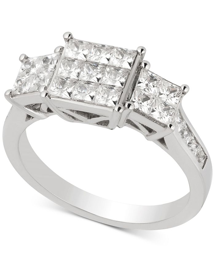 Macy's Diamond Princess Cluster Engagement Ring (1-1/2 ct. t.w.) in 14k ...