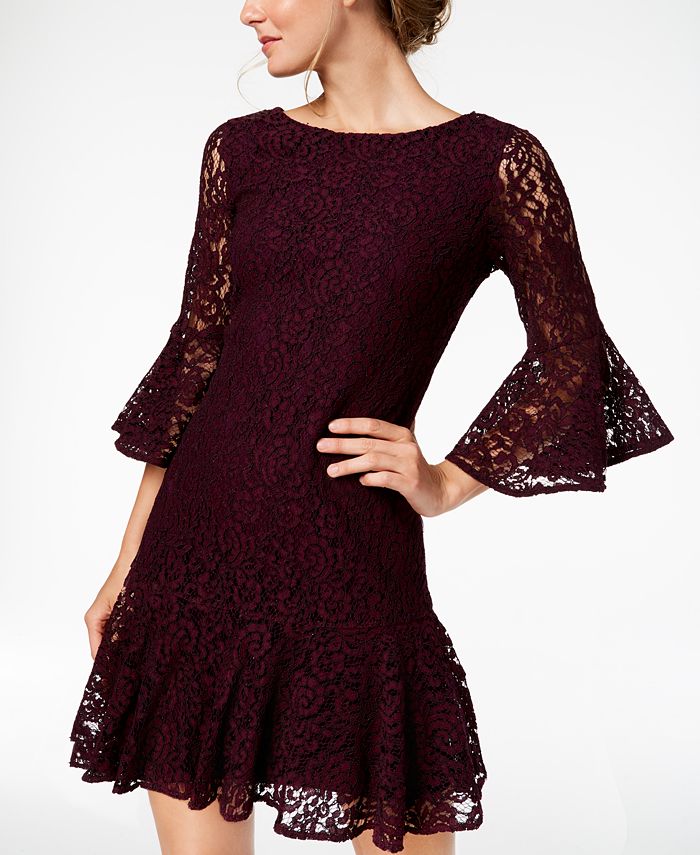 Calvin Klein Bell-Sleeve Lace Dress - Macy's