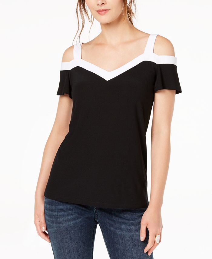Inc International Concepts I N C Colorblocked Cold Shoulder Top
