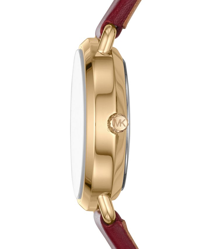 Michael Kors Women's Petite Portia Red Leather Strap Watch 28mm - Macy's