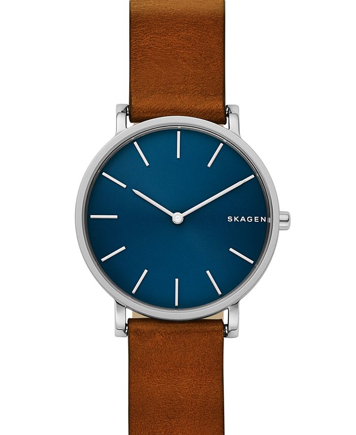 Skagen Hagen Slim Brown Leather Strap Watch 38mm - Macy's