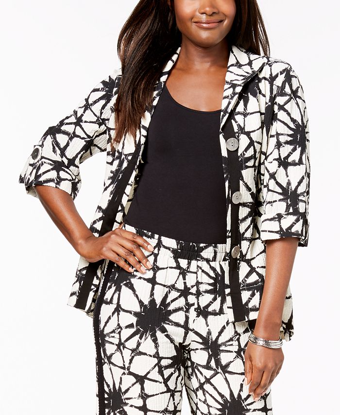 JM Collection Printed 3/4-Sleeve Crinkle Jacket, Created for Macy's ...
