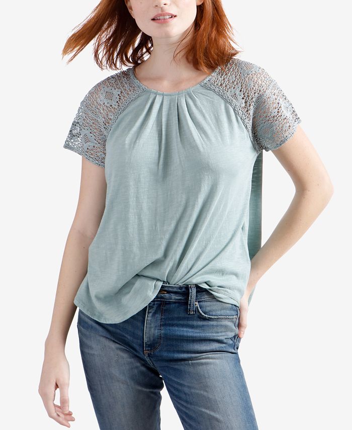 Lucky Brand Lace-Sleeve Top - Macy's