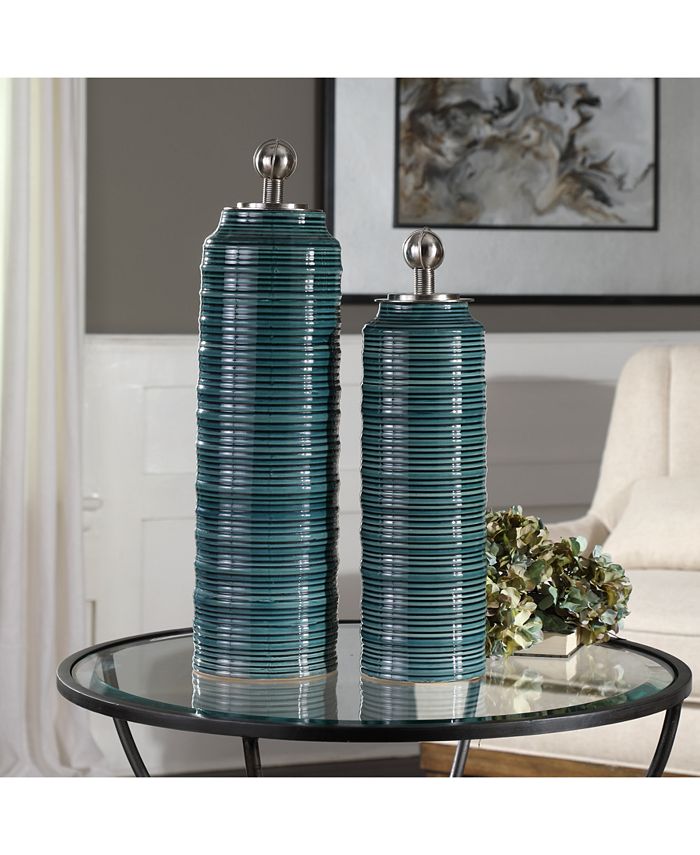 Uttermost Delane Dark Teal Lidded Canisters, Set of 2 - Macy's