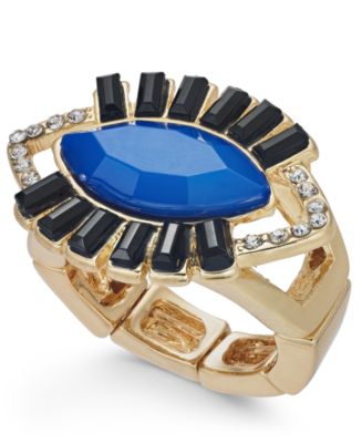 Thalia Sodi Gold-Tone Crystal & Stone Evil-Eye Stretch Ring, Created ...