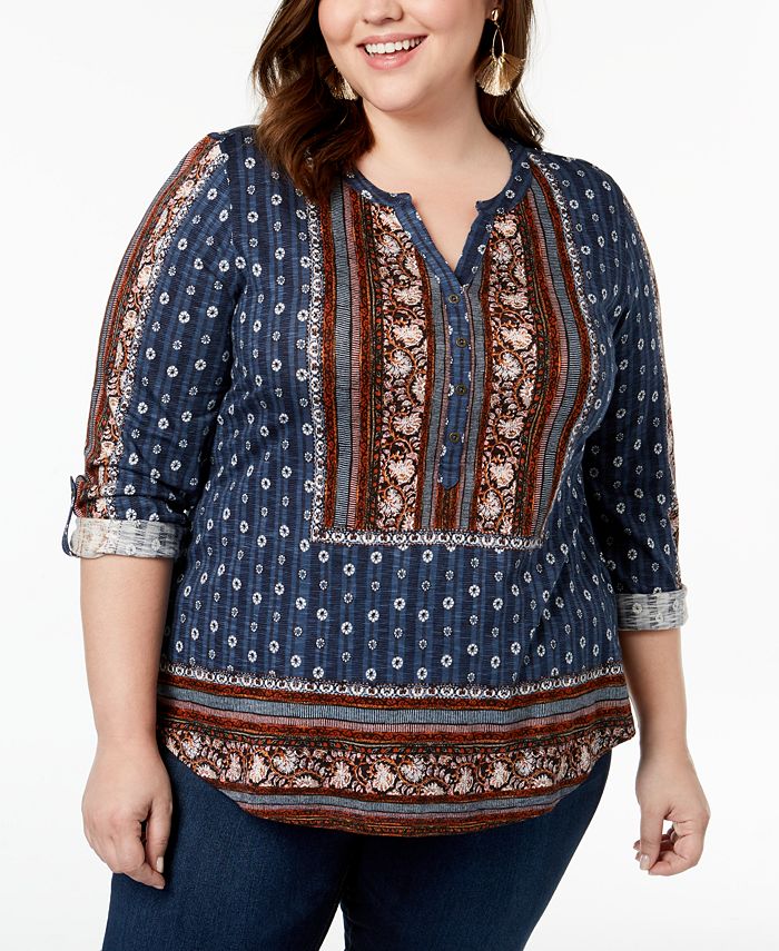 Style And Co Plus Size Mixed Print Peasant Top Created For Macys Macys