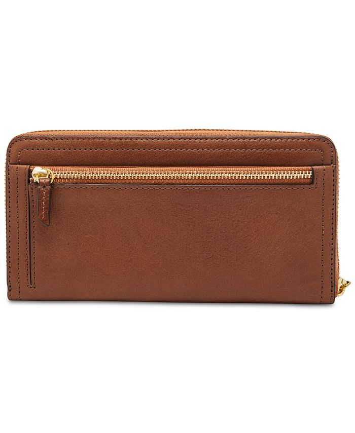 Fossil Logan Leather RFID Zip Around Wallet Wristlet - Macy's