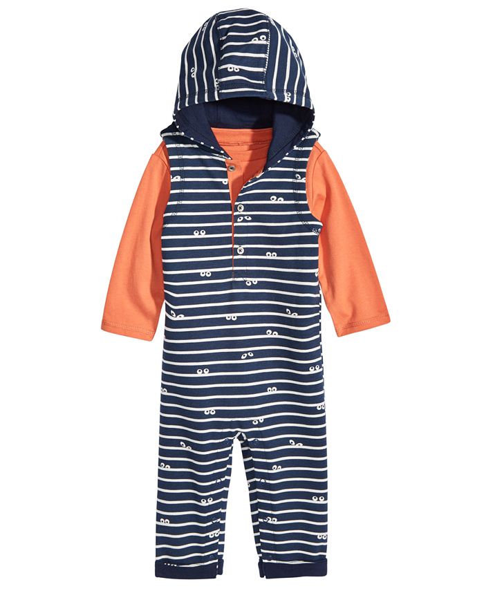 First Impressions Baby Boys 2-Pc. T-Shirt & Hooded Eyes-Print Overall Set, Created for Macy's ...
