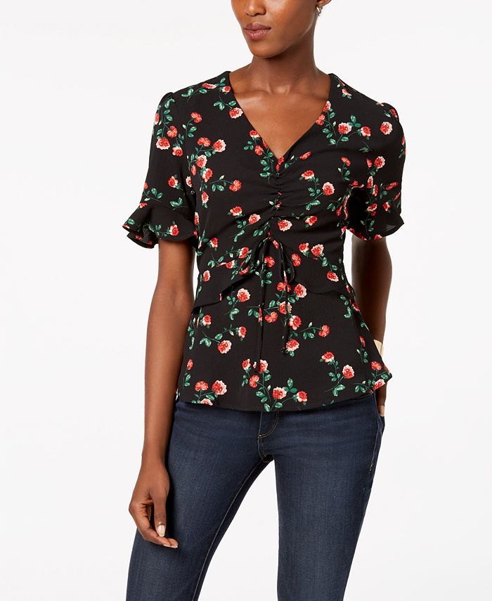 Monteau Petite Floral-Print Ruched Top - Macy's