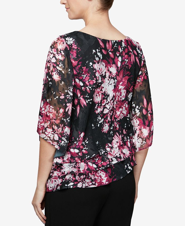 Alex Evenings Floral-Print Petite Tiered Top - Macy's