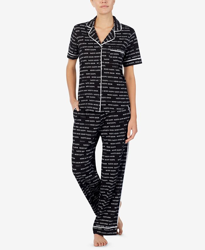 DKNY Logo Contrast-Trim Knit Pajama Set - Macy's