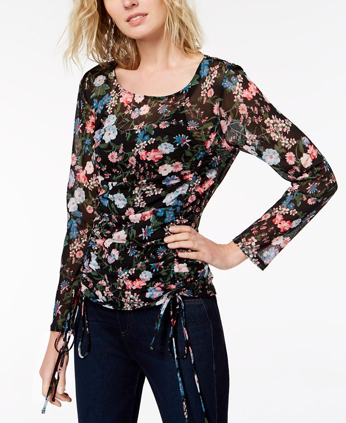 INC International Concepts I.N.C. Ruched Drawstring Mesh Top, Created ...