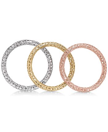 Macy's 3-Pc. Set Tricolor Stacking Rings in 10k Gold, White Gold & Rose ...