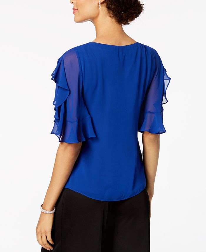 MSK Embellished Ruffle-Sleeve Top - Macy's