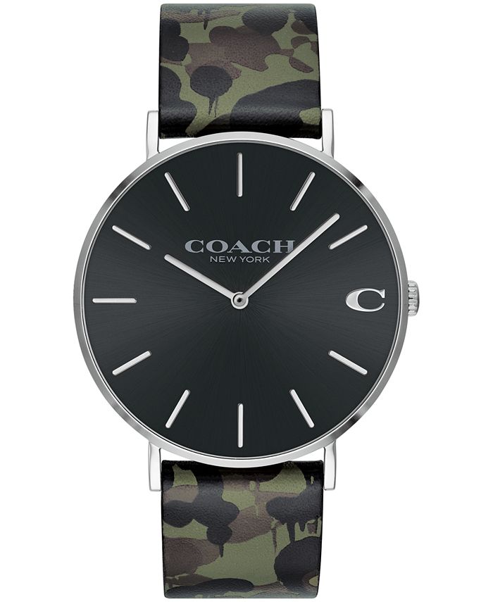 COACH Men's Charles Green Leather Strap Watch 41mm, Created for Macy's ...