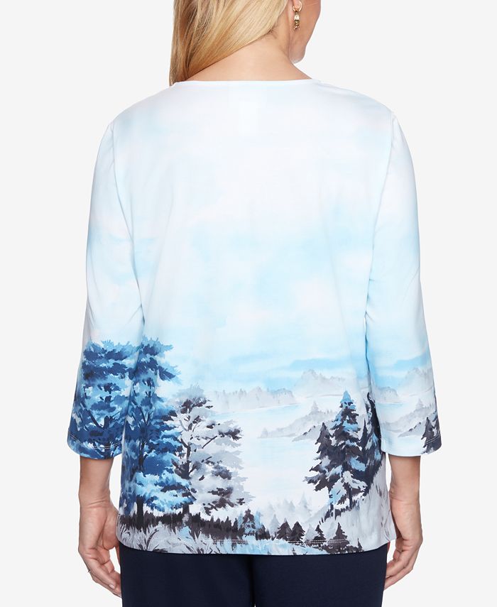 Alfred Dunner Classics Embellished Split-Neck Printed Top - Macy's