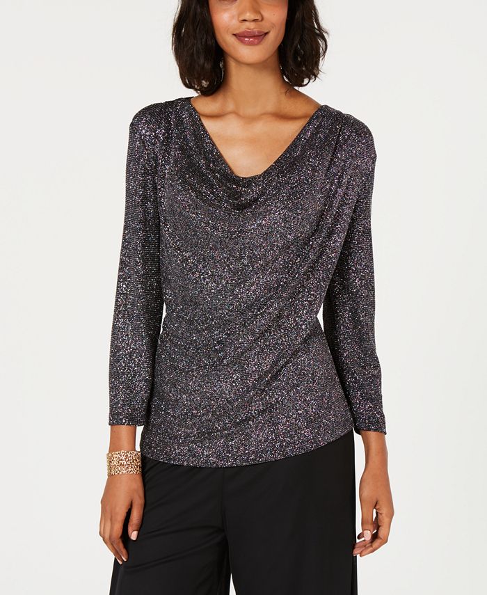 MSK Metallic Cowl-Neck Top - Macy's