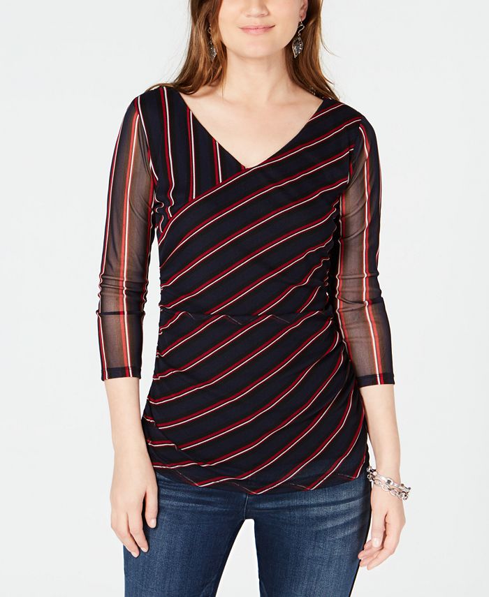 INC International Concepts I.N.C. Striped V-Neck Top, Created for Macy ...