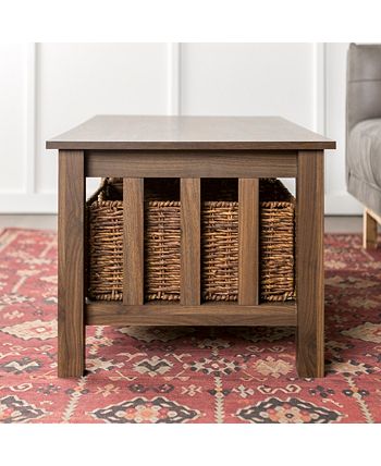 Walker Edison 40" Wood Storage Coffee Table with Totes - Dark Walnut ...