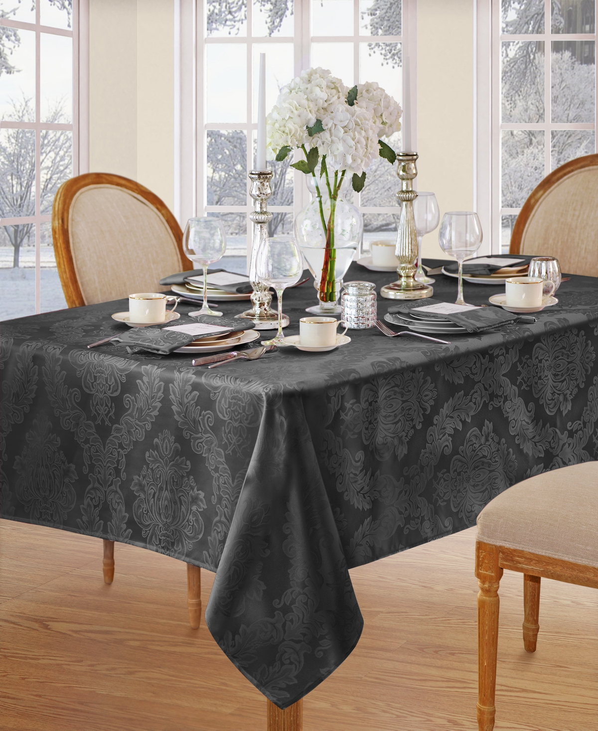 Elrene Barcelona Damask 52 x 52 Tablecloth - Gray