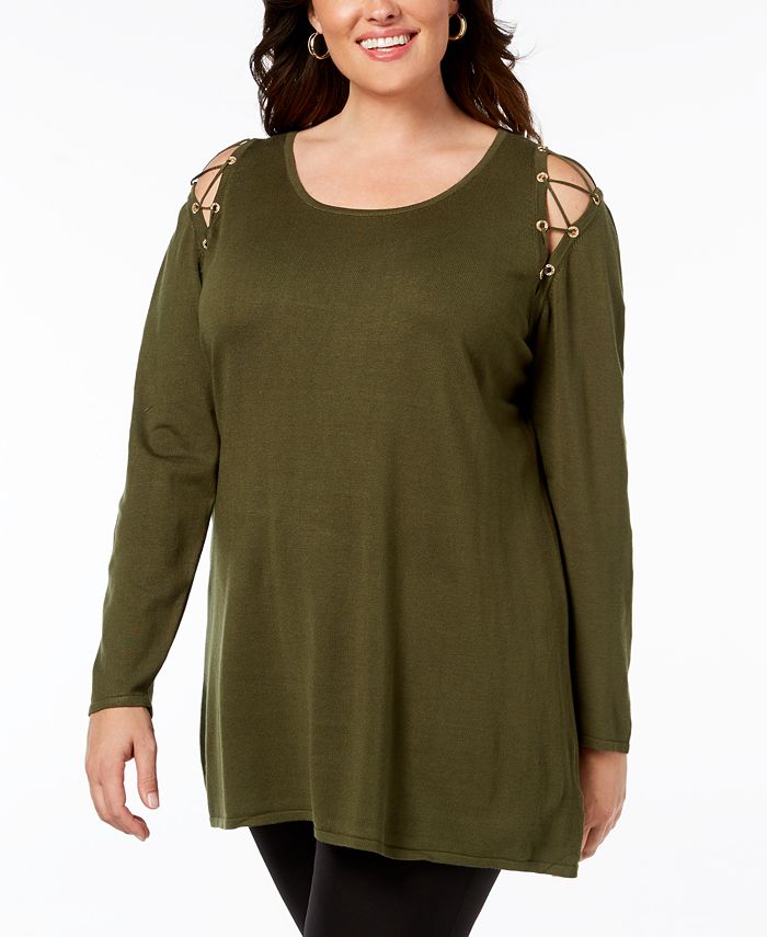 Belldini Plus Size Lace-Up Cold-Shoulder Tunic - Macy's