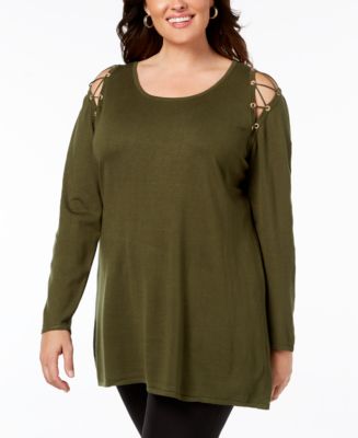 Belldini Plus Size Lace-Up Cold-Shoulder Tunic - Macy's