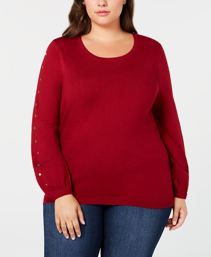 One A Plus Size Stud-Sleeve Sweater - Macy's