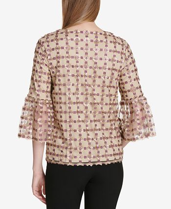 Calvin Klein Embroidered Mesh Top - Macy's