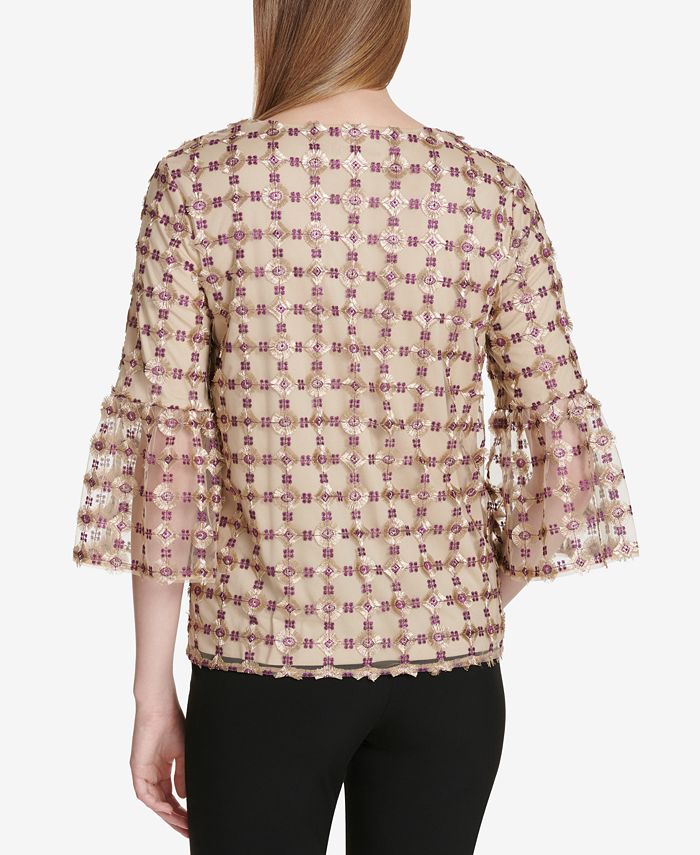 Calvin Klein Embroidered Mesh Top - Macy's