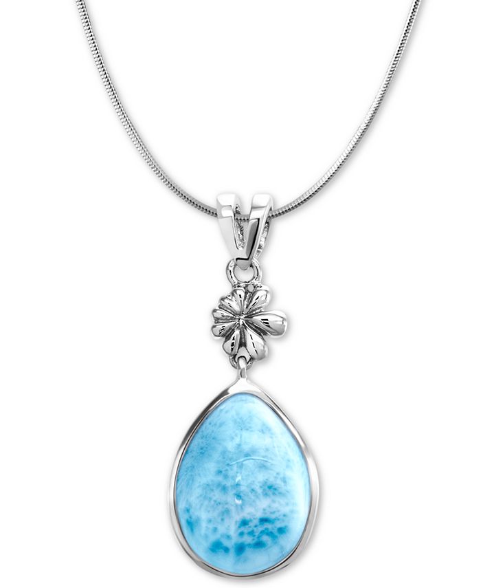 Marahlago Larimar & Flower 21" Pendant Necklace in Sterling Silver - Macy's