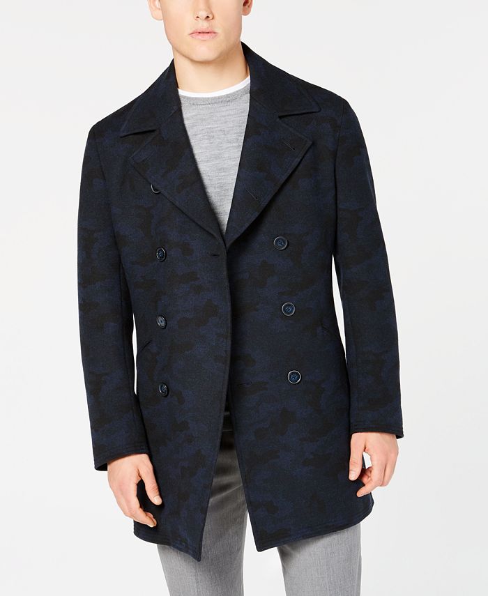 DKNY Men's Slim-Fit Dutch Navy/Black Camouflage Overcoat - Macy's