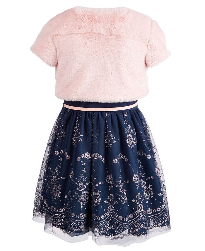 Beautees Big Girls Plus 3-Pc. Faux-Fur Shrug, Dress & Necklace Set - Macy's