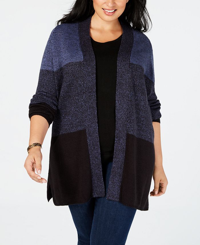 Karen Scott Plus Size Colorblock Cardigan, Created for Macy's - Macy's