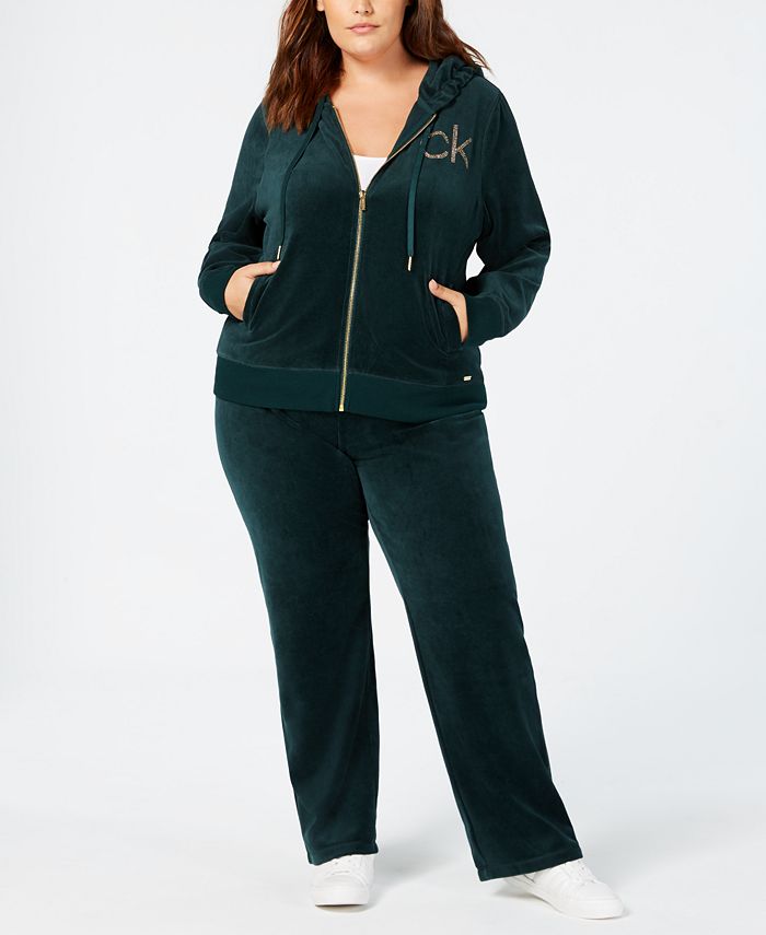 Calvin Klein Plus Size Velour Embellished Hoodie and Wide Leg Pants ...
