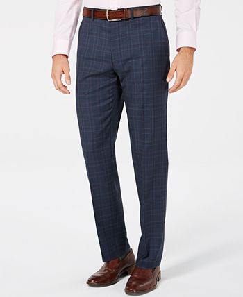 Michael Kors Men's Classic/Regular Fit Natural Stretch Blue/Red Plaid ...