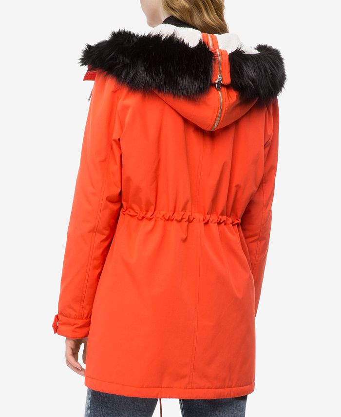 Calvin Klein Jeans Hooded Faux-Fur Parka Jacket - Macy's