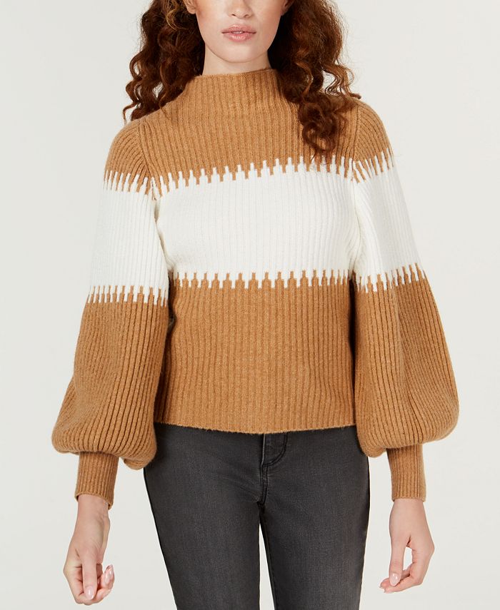 French Connection Striped Blouson Sleeve Sweater - Macy's