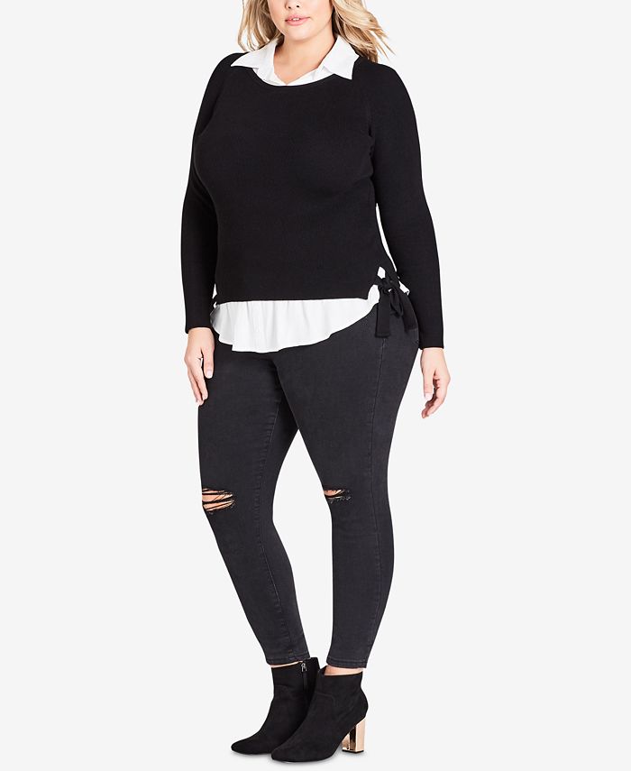 City Chic Trendy Plus Size Layered-Look Collared Top - Macy's