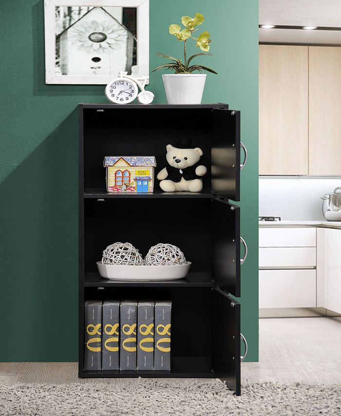 Hodedah 3-Shelf, 3-Door Bookcase in Black & Reviews - Furniture - Macy's