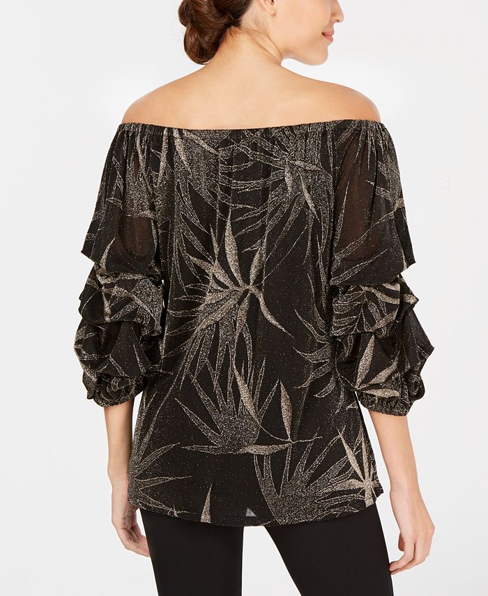 MSK Petite Metallic-Print Off-The-Shoulder Top - Macy's