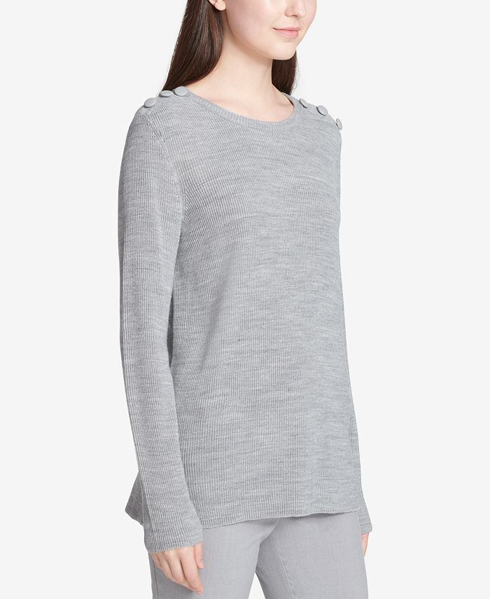 Calvin Klein Button-Shoulder Sweater - Macy's